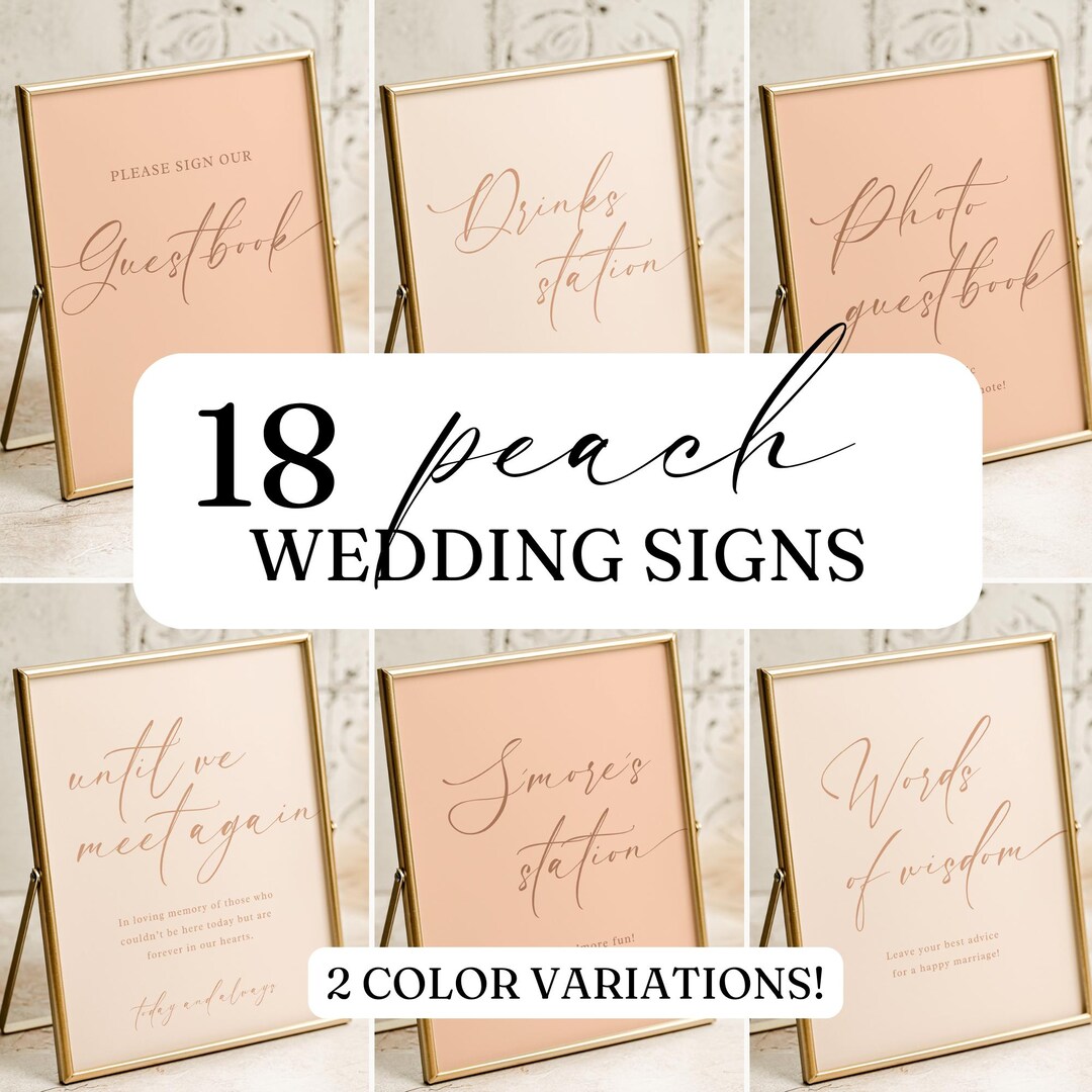 Editable Peach Wedding Signs Template 18 Modern Minimalist Wedding ...