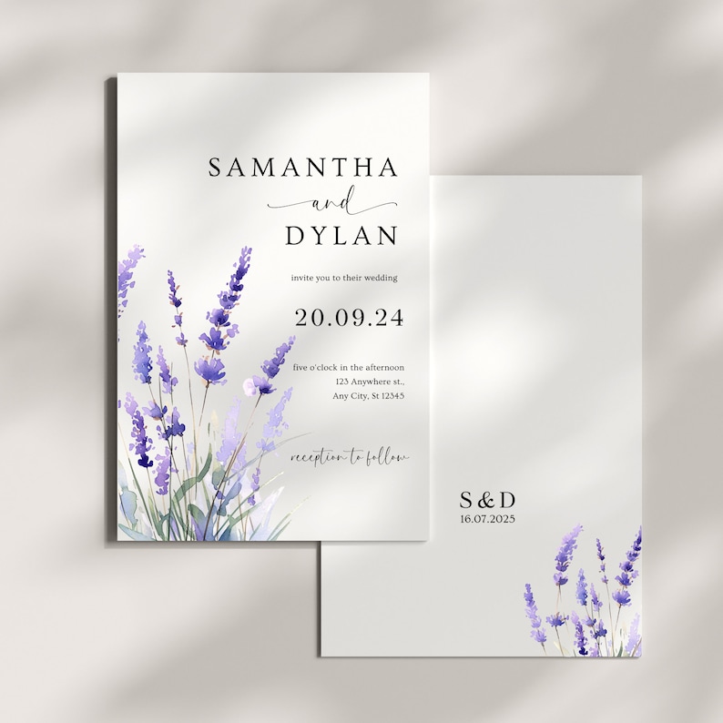 Lavender Wedding Invitation Watercolor Lavender Wedding Invite Purple ...