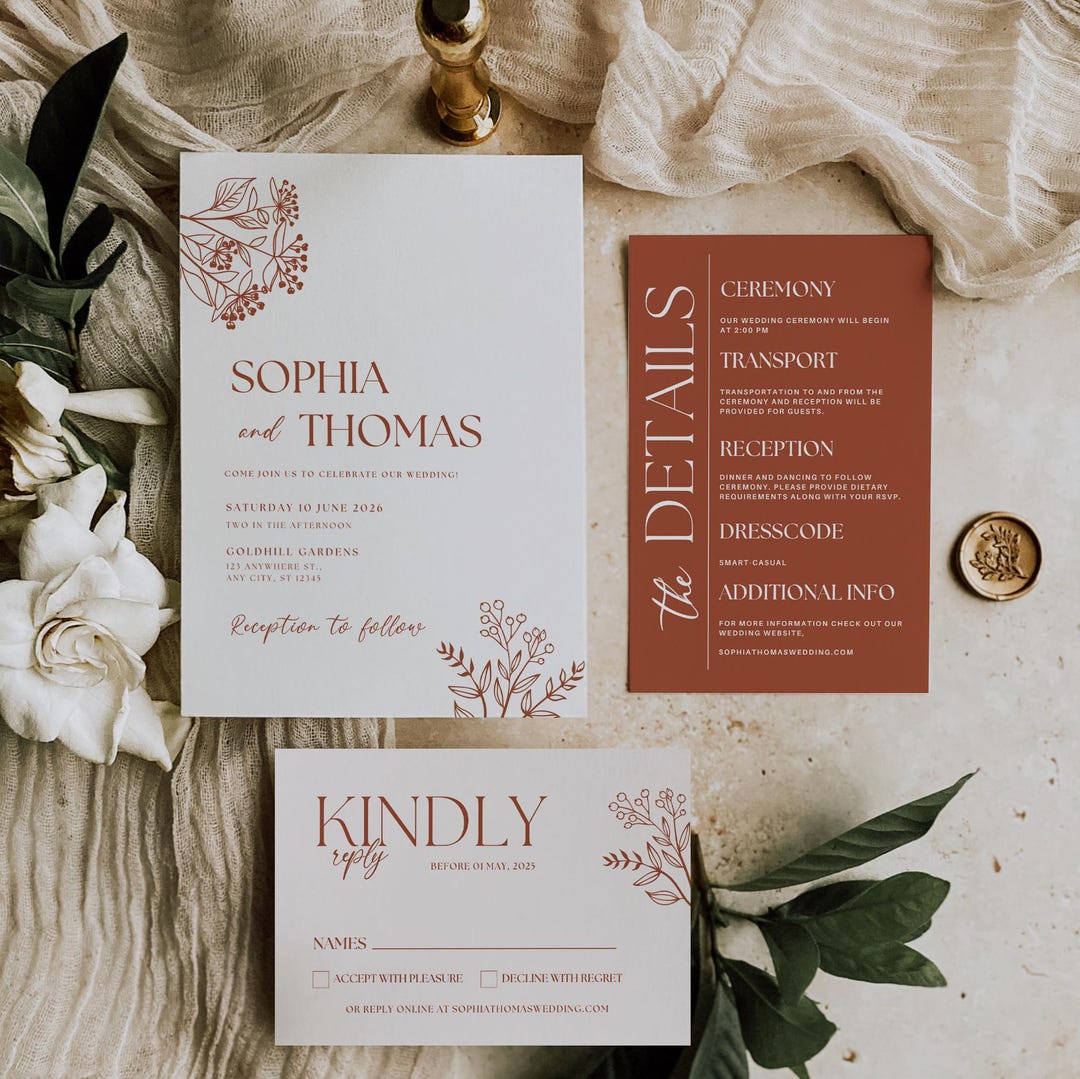Fall Wedding Invitation Template Boho Wedding Invitation Fall Wedding ...