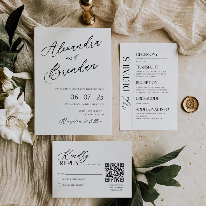 Modern Calligraphy Wedding Invites Minimalistic Wedding Invitation ...