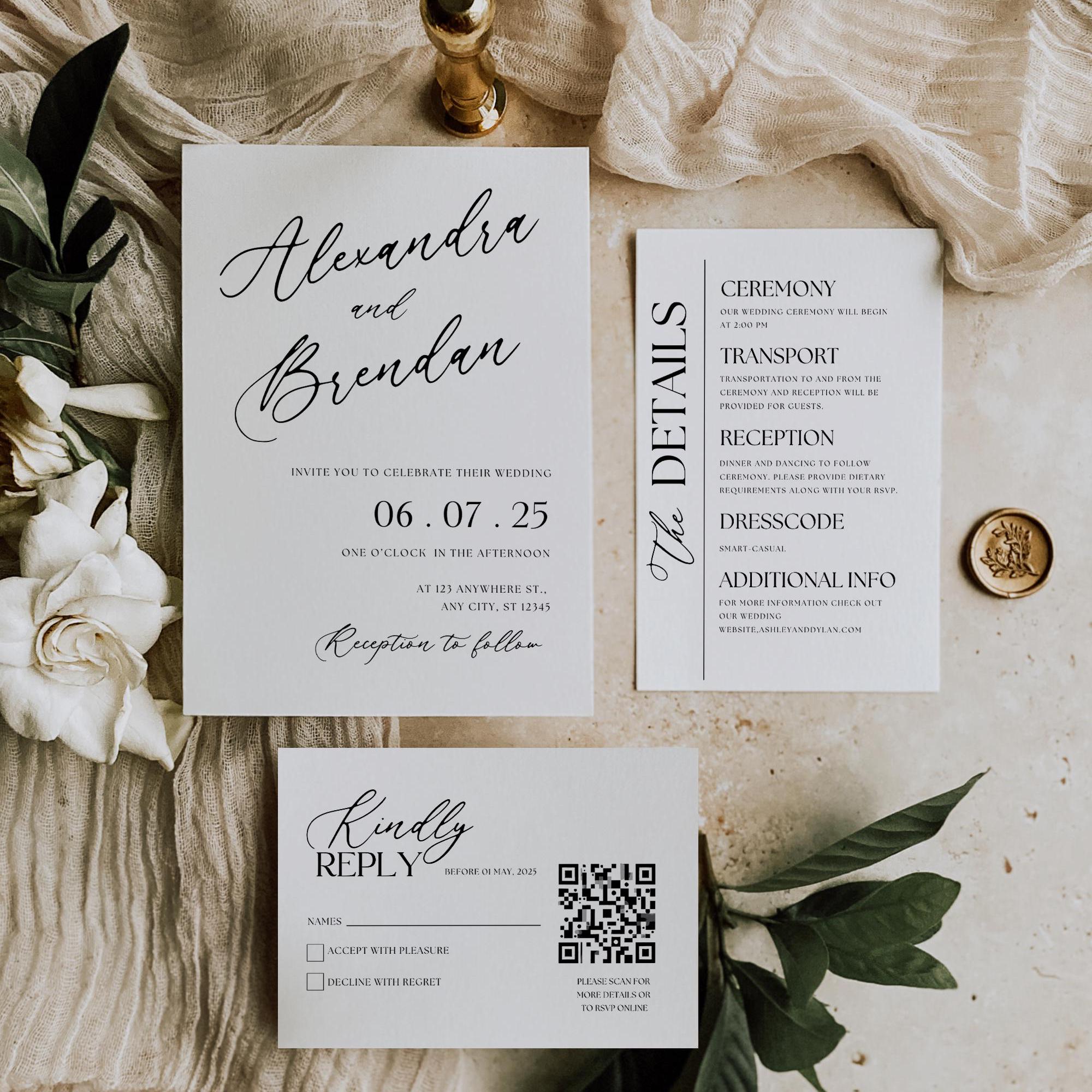 Modern Calligraphy Wedding Invites Minimalistic Wedding Invitation ...