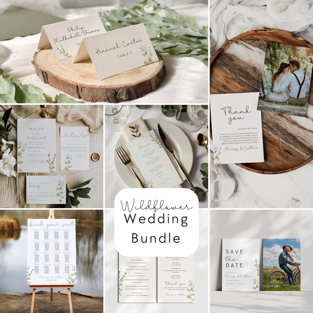 Green and Blue Wildflower Wedding Bundle Template Floral Wedding ...