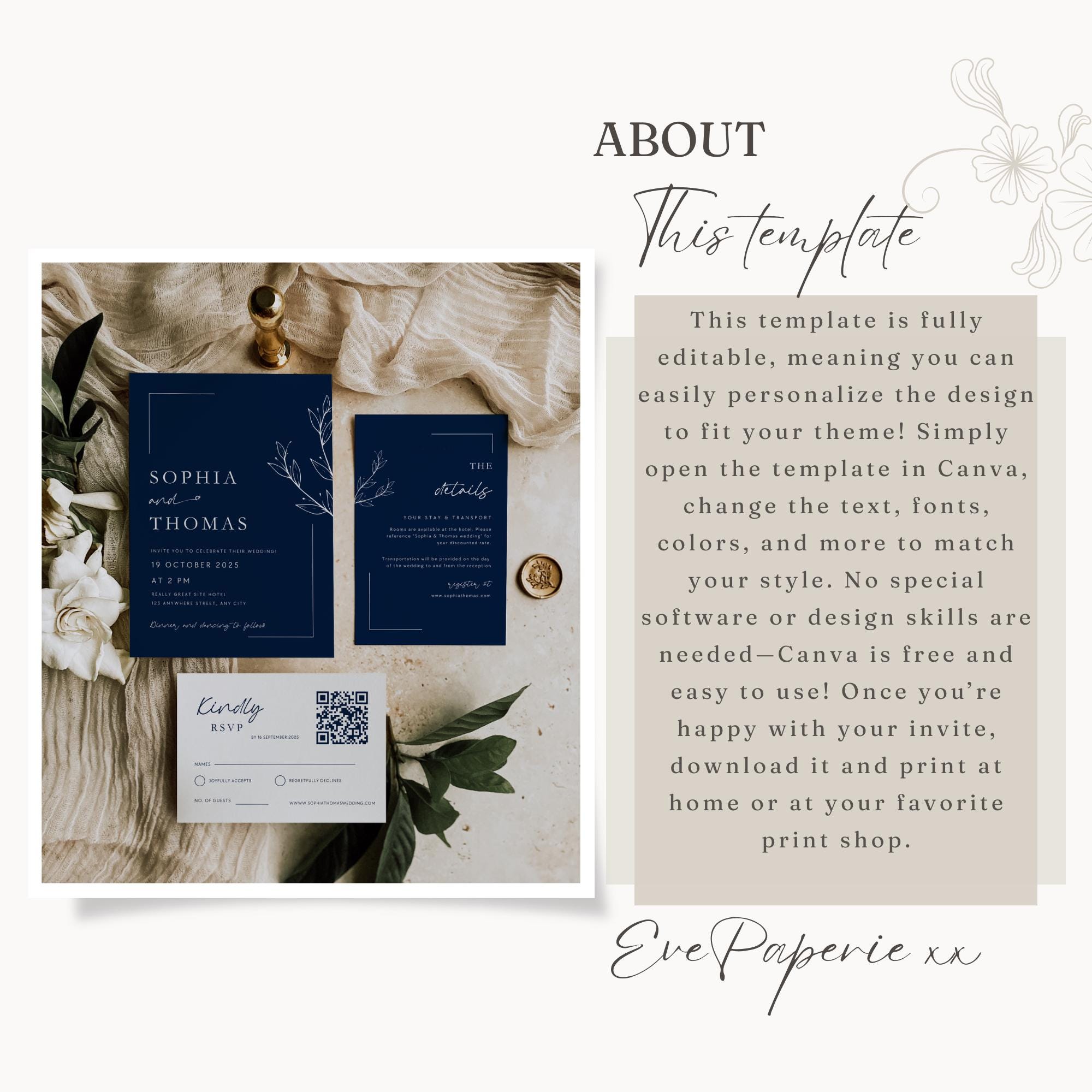 Deep Blue Wedding Invitation Template Classic Navy Blue Wedding Suite ...