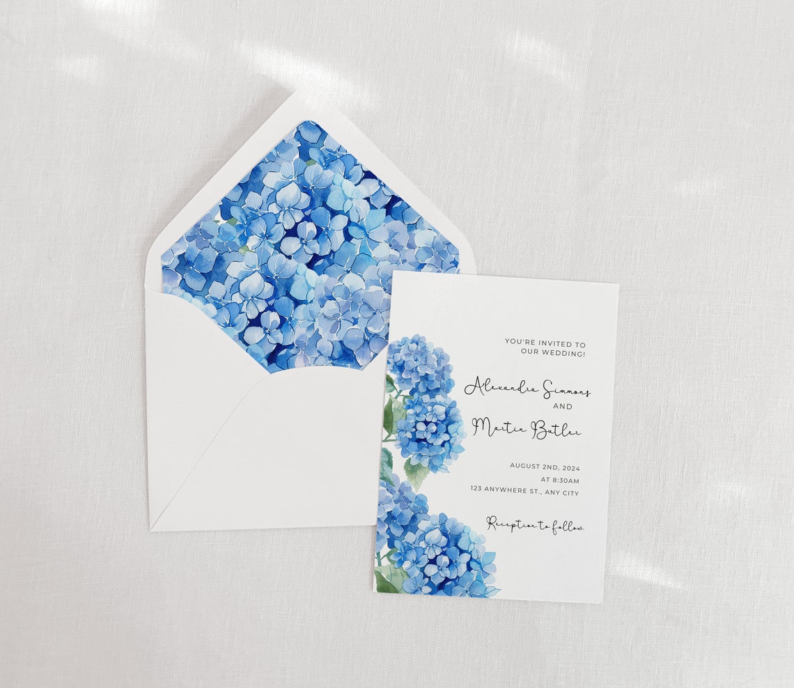 Hydrangea Wedding Invitation Watercolor Hydrangea Invitation Floral ...