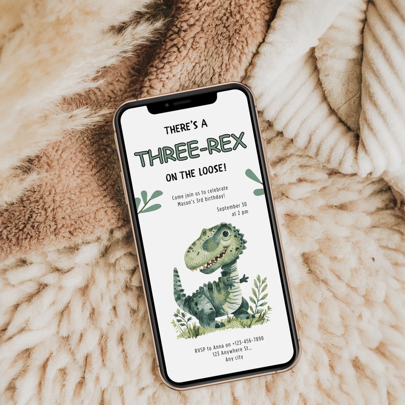 T-rex 3rd Birthday Invitation Three Rex Invitation Three Rex Birthday ...