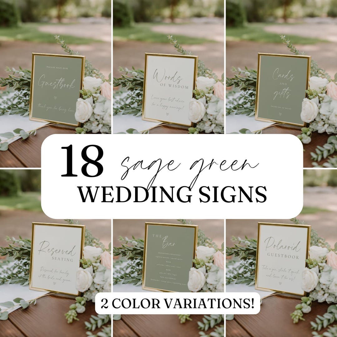 18 Sage Green Wedding Signs Light Sage Wedding Sign Bundle Reception ...