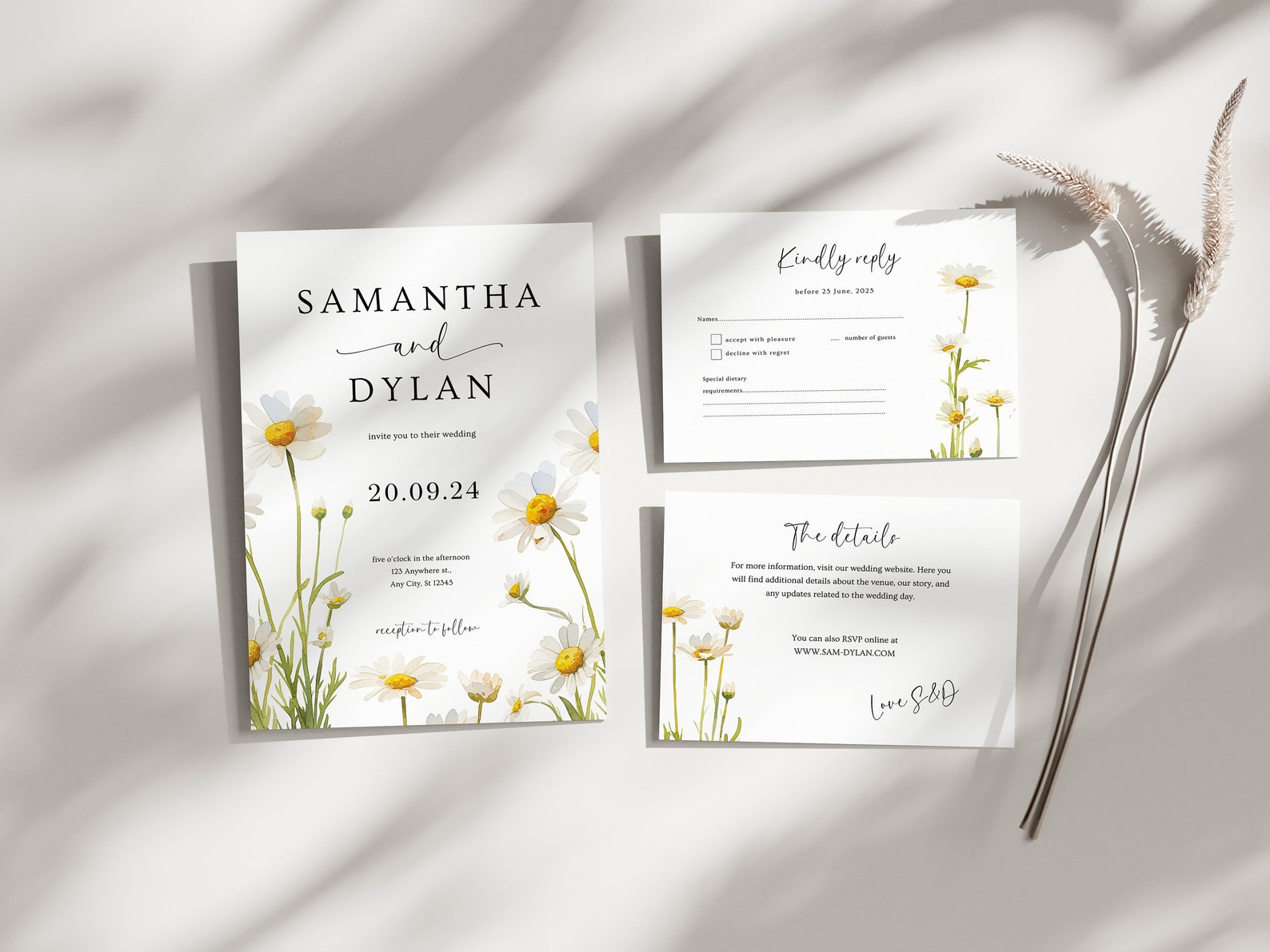 Daisy Wedding Invite Wildflower Wedding Invitation Suite Editable ...