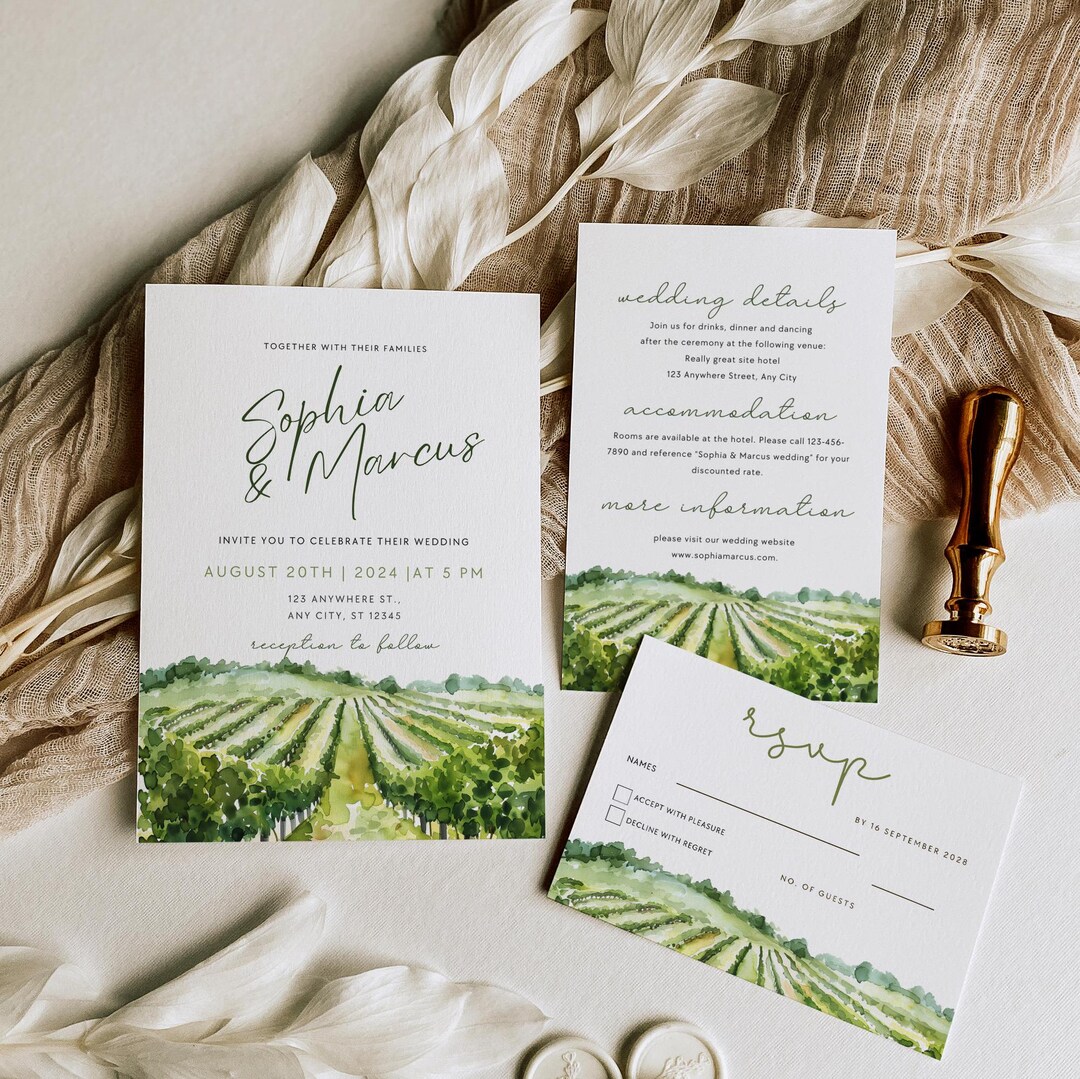 Vineyard Wedding Invitation Napa Wedding Invitation Winery Wedding ...