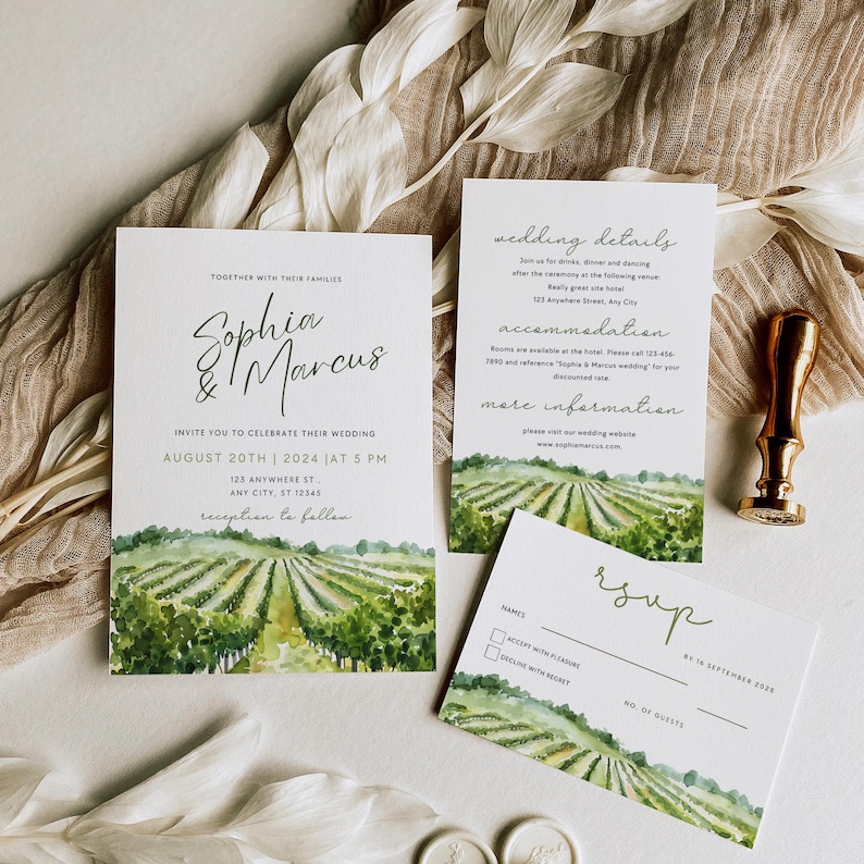 Vineyard Wedding Invitation Napa Wedding Invitation Winery Wedding Suite Country Wedding ...