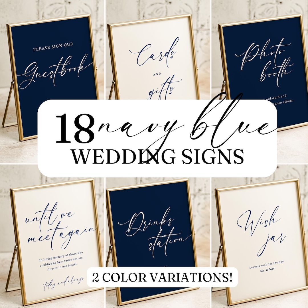 Editable Navy Blue Wedding Signs Template 18 Modern Minimalist Wedding ...