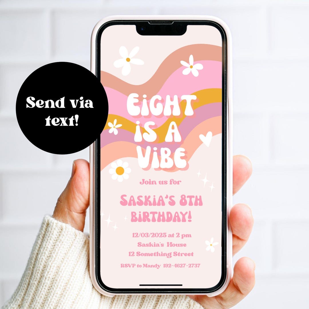 Digital 8th Birthday Invitation Eight is A Vibe Retro Evite Editable ...
