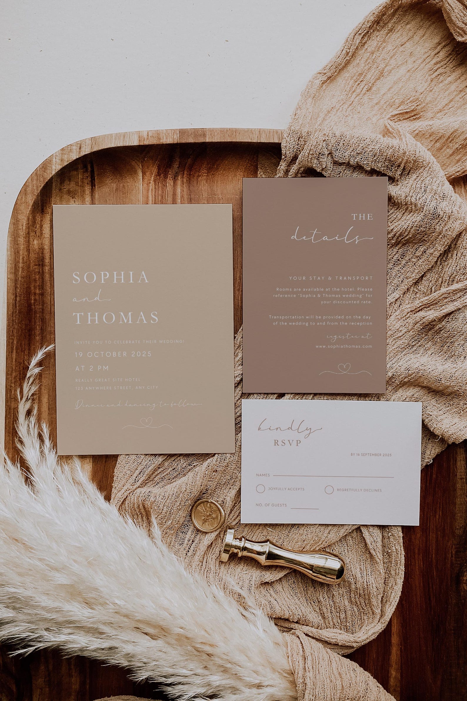 Beige Wedding Invitation Template Mocha Wedding Invitation Suite ...