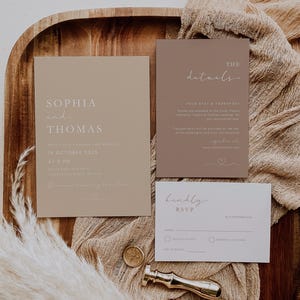 Beige Wedding Invitation Template Mocha Wedding Invitation Suite ...
