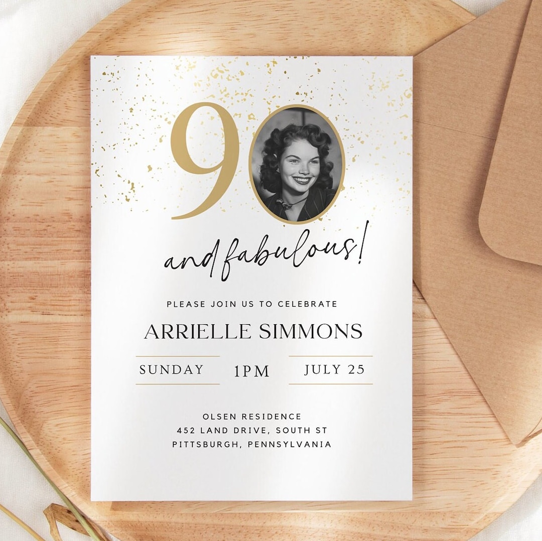 90th Birthday Party Invitation 90th Invite 90th Nvitation Invitation ...