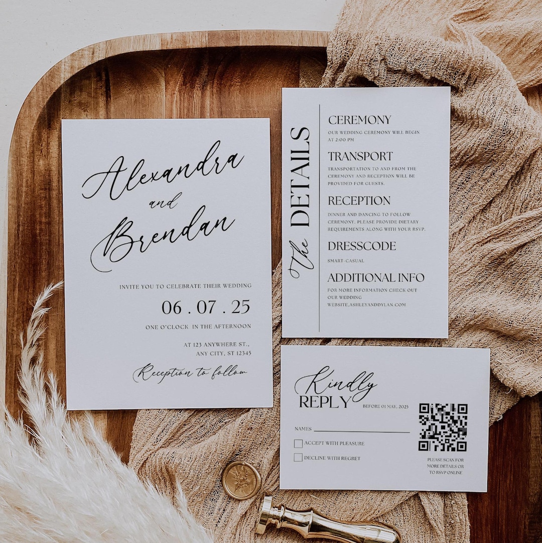 Modern Calligraphy Wedding Invites Minimalistic Wedding Invitation ...