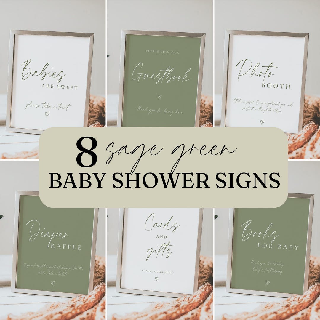 Sage Green Baby Shower Signs Bundle Editable Baby Shower Sign Bundle 8 ...