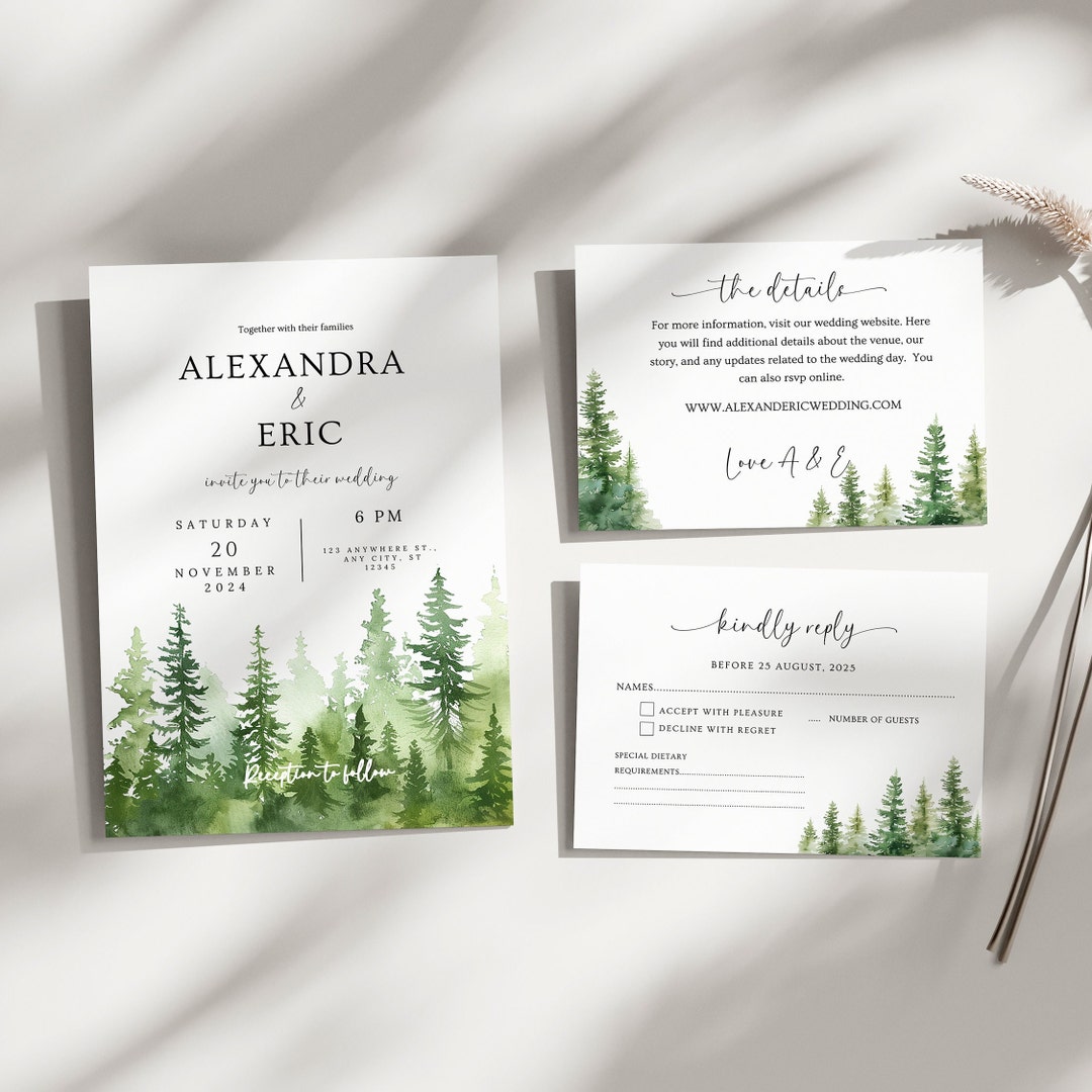 Forest Wedding Invitation Forest Invitation Woodland Wedding Green ...