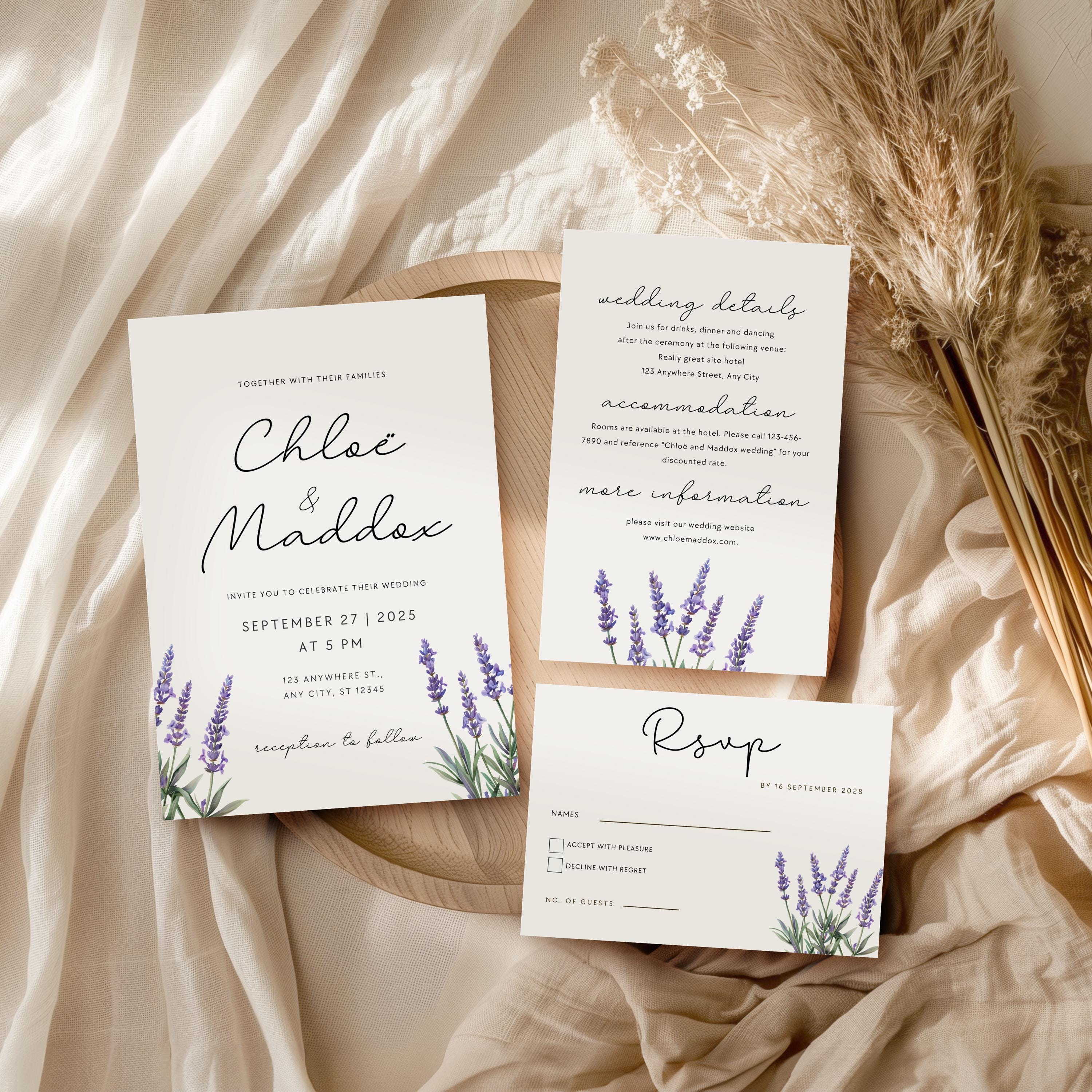 Watercolor Lavender Wedding Invitation Suite (digital) - Etsy
