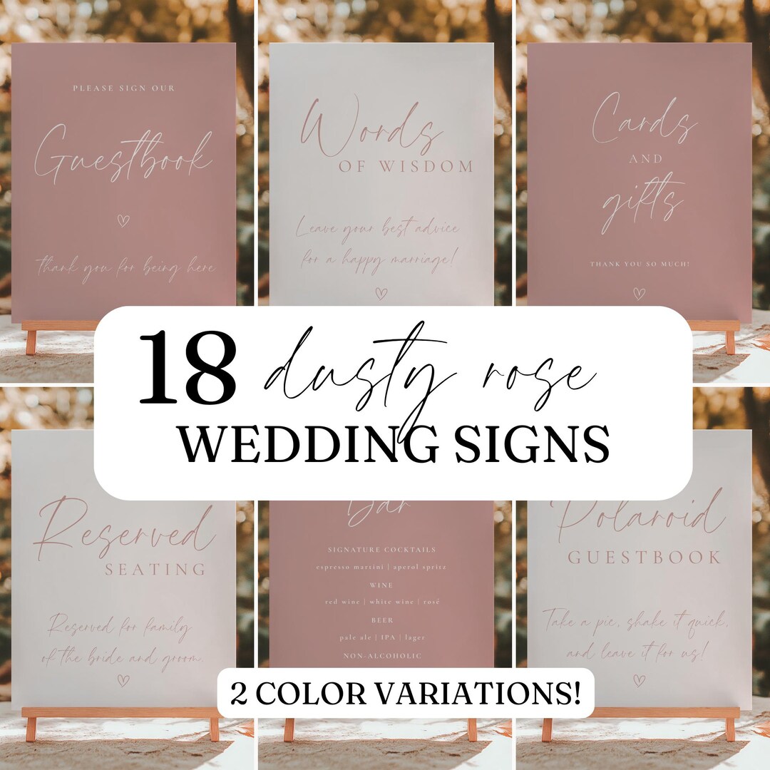 18 Dusty Rose Wedding Signs Blush Pink Wedding Sign Bundle Reception ...