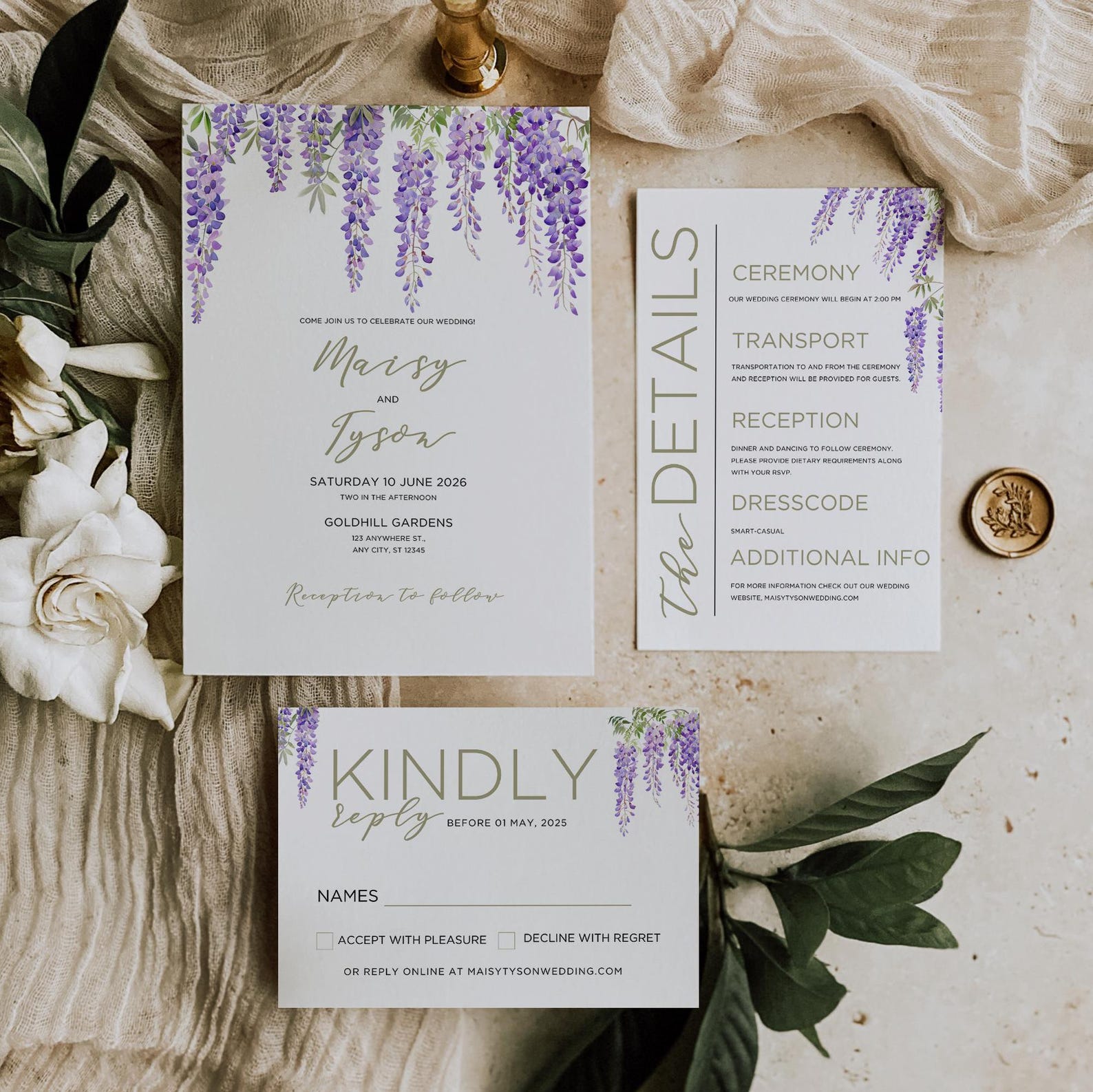Wisteria Wedding Invitation Wisteria Invitation Template Editable ...