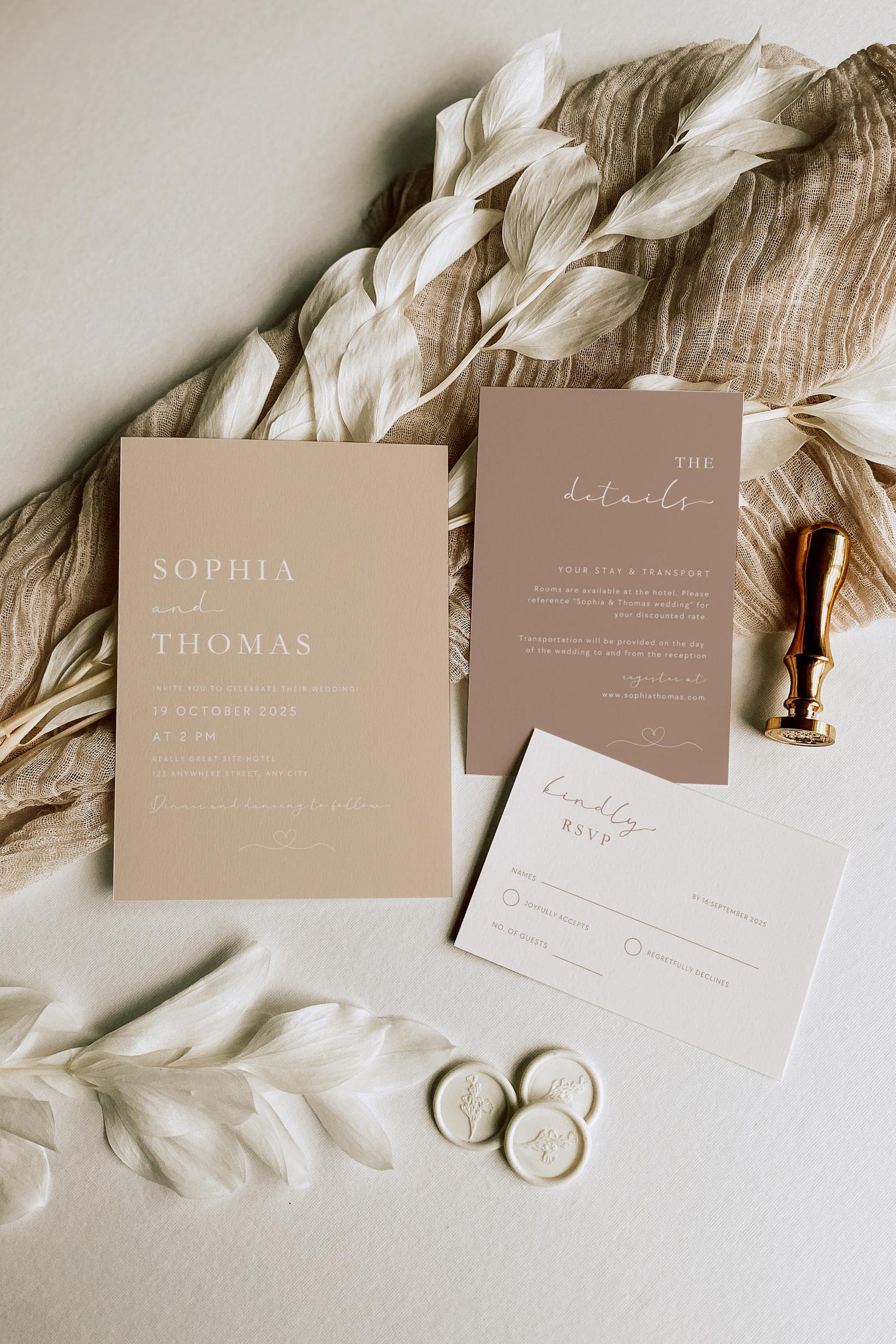 Beige Wedding Invitation Template Mocha Wedding Invitation Suite ...