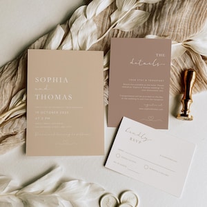 Beige Wedding Invitation Template Mocha Wedding Invitation Suite ...