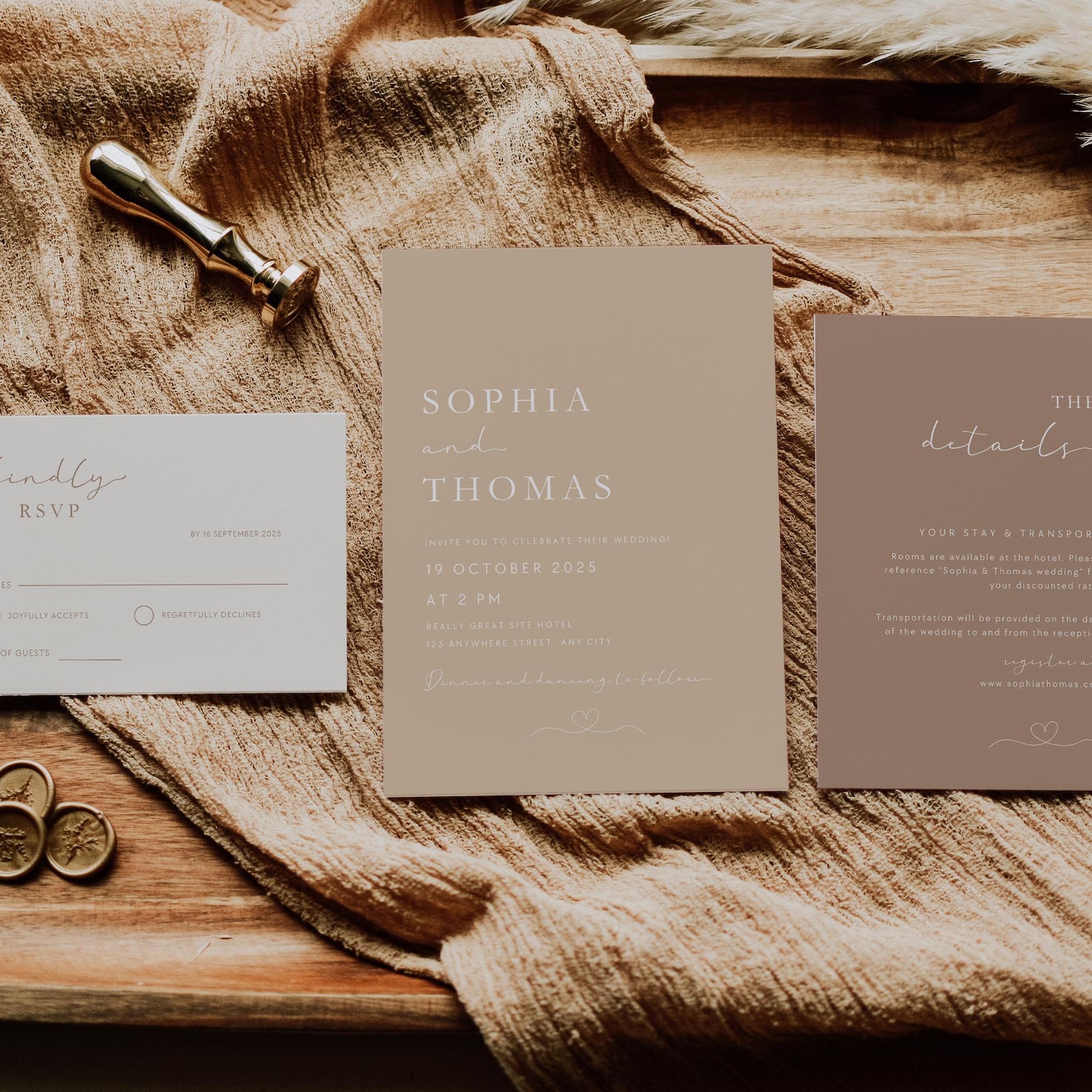 Beige Wedding Invitation Template Mocha Wedding Invitation Suite ...