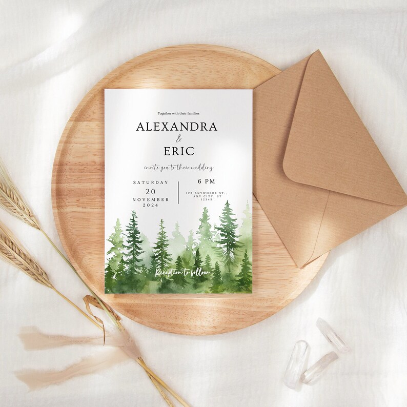 Forest Wedding Invitation Forest Invitation Woodland Wedding Green ...