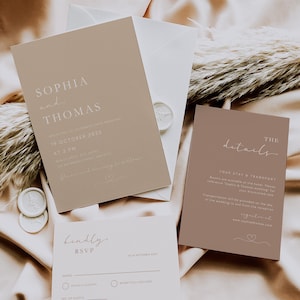 Beige Wedding Invitation Template Mocha Wedding Invitation Suite ...