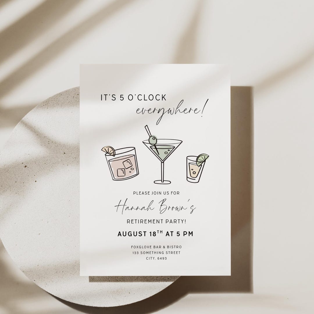 Retirement Party Invitation It's 5 O'clock Everywhere Editable ...