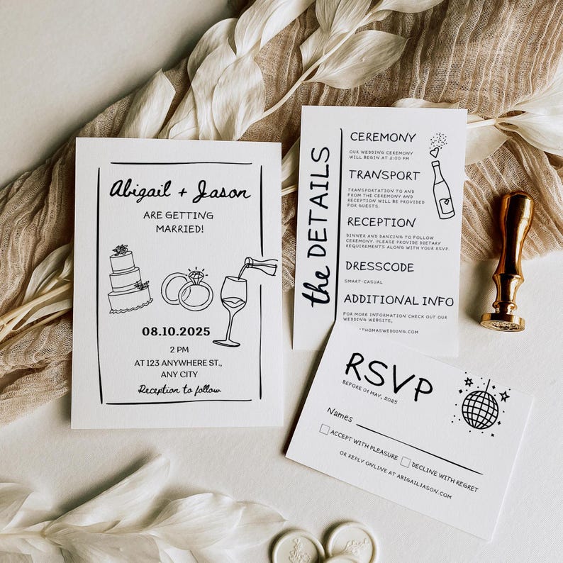 Doodle Wedding Invitation Doodles Hand Drawn Wedding Invitation Suite ...