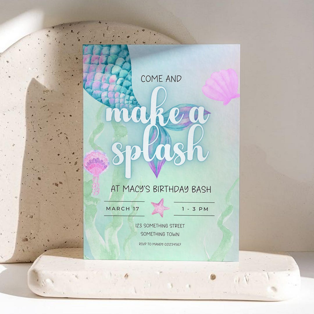 Mermaid Birthday Invitation Make A Splash Invite Under the Sea Invite ...