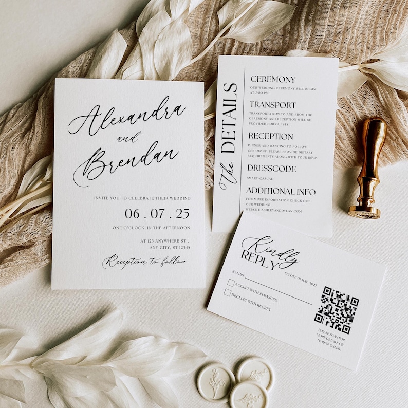 Modern Calligraphy Wedding Invites Minimalistic Wedding Invitation ...