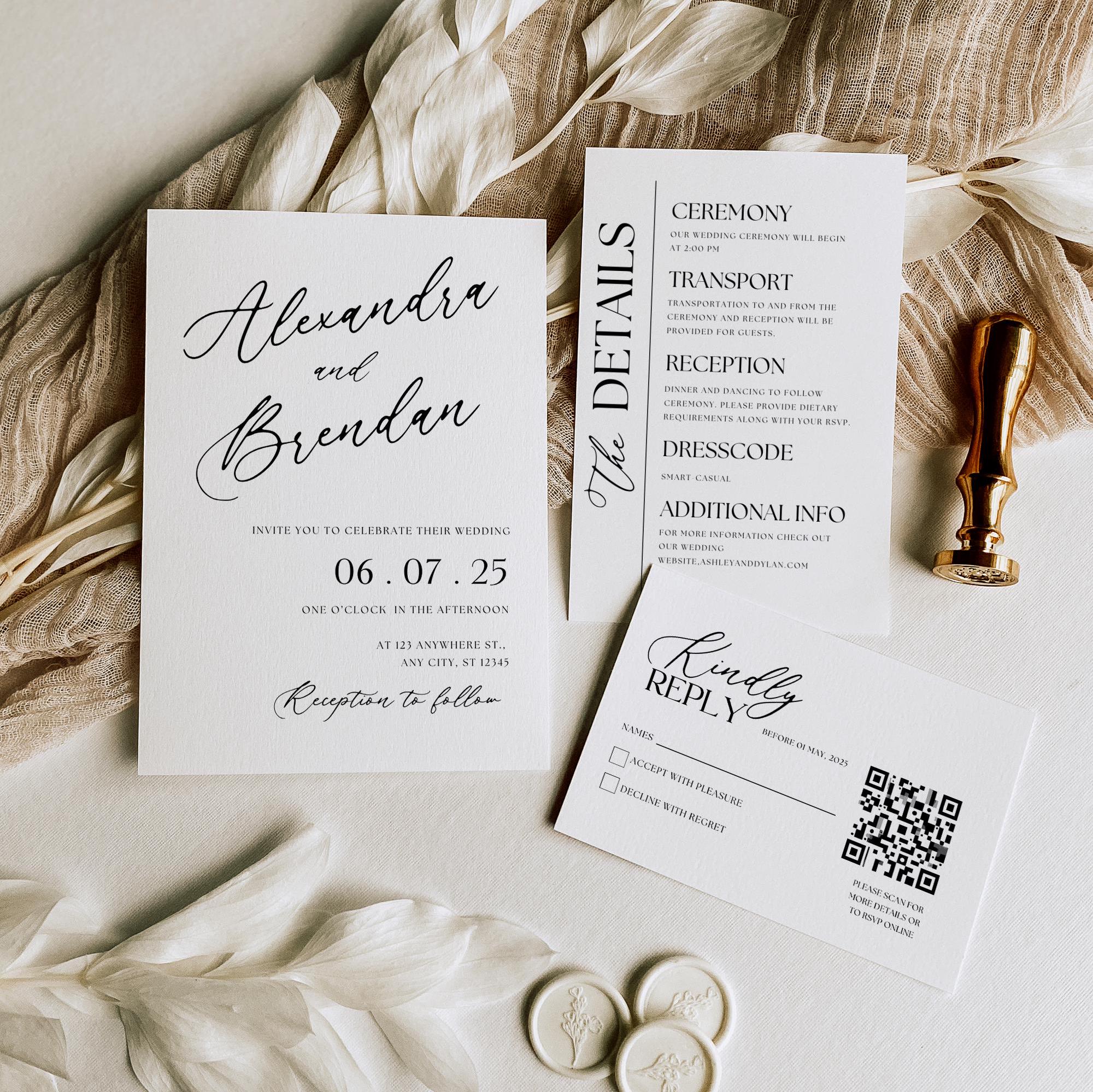 Modern Calligraphy Wedding Invites Minimalistic Wedding Invitation ...