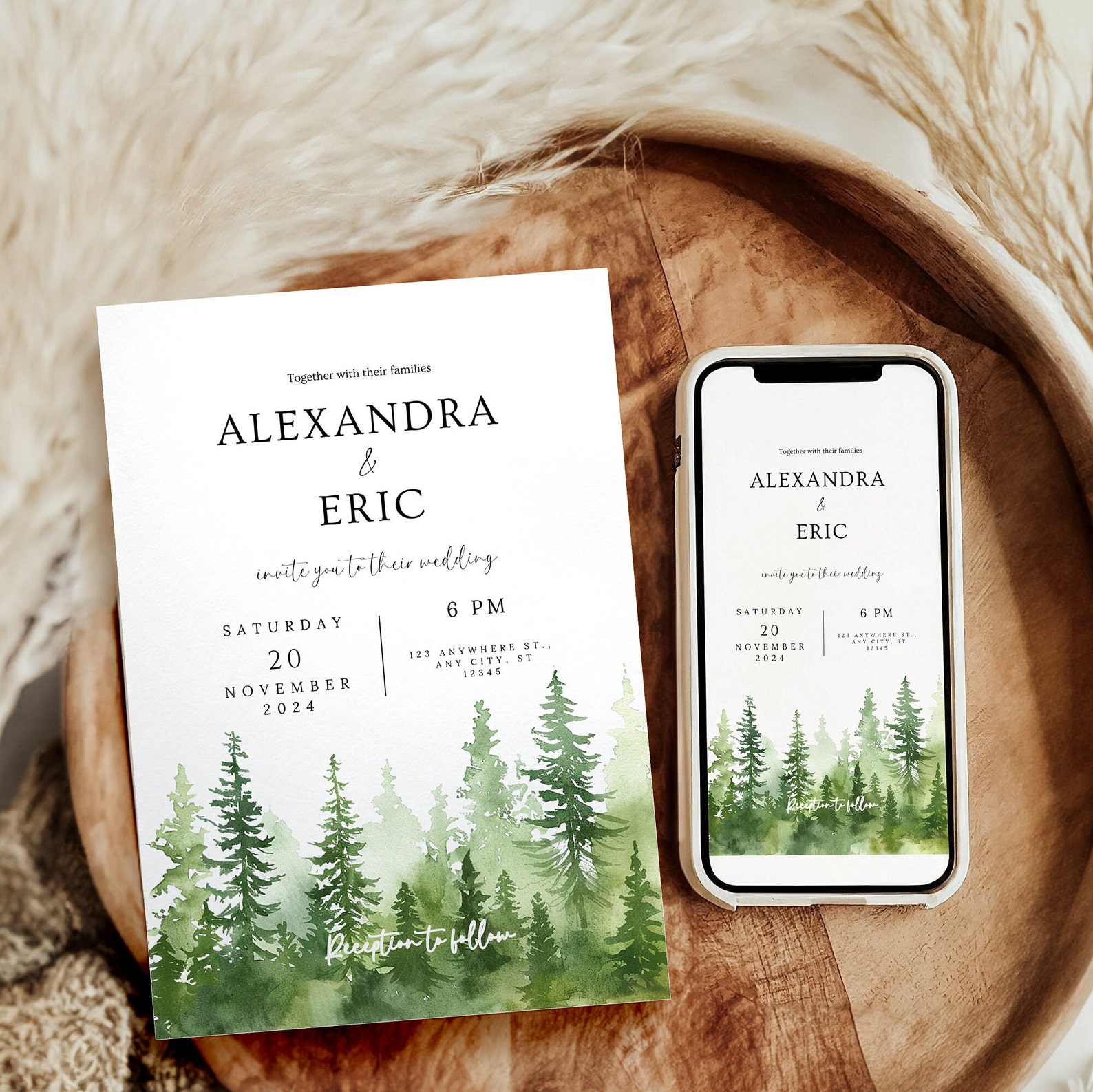 Forest Wedding Invitation Forest Invitation Woodland Wedding Green ...