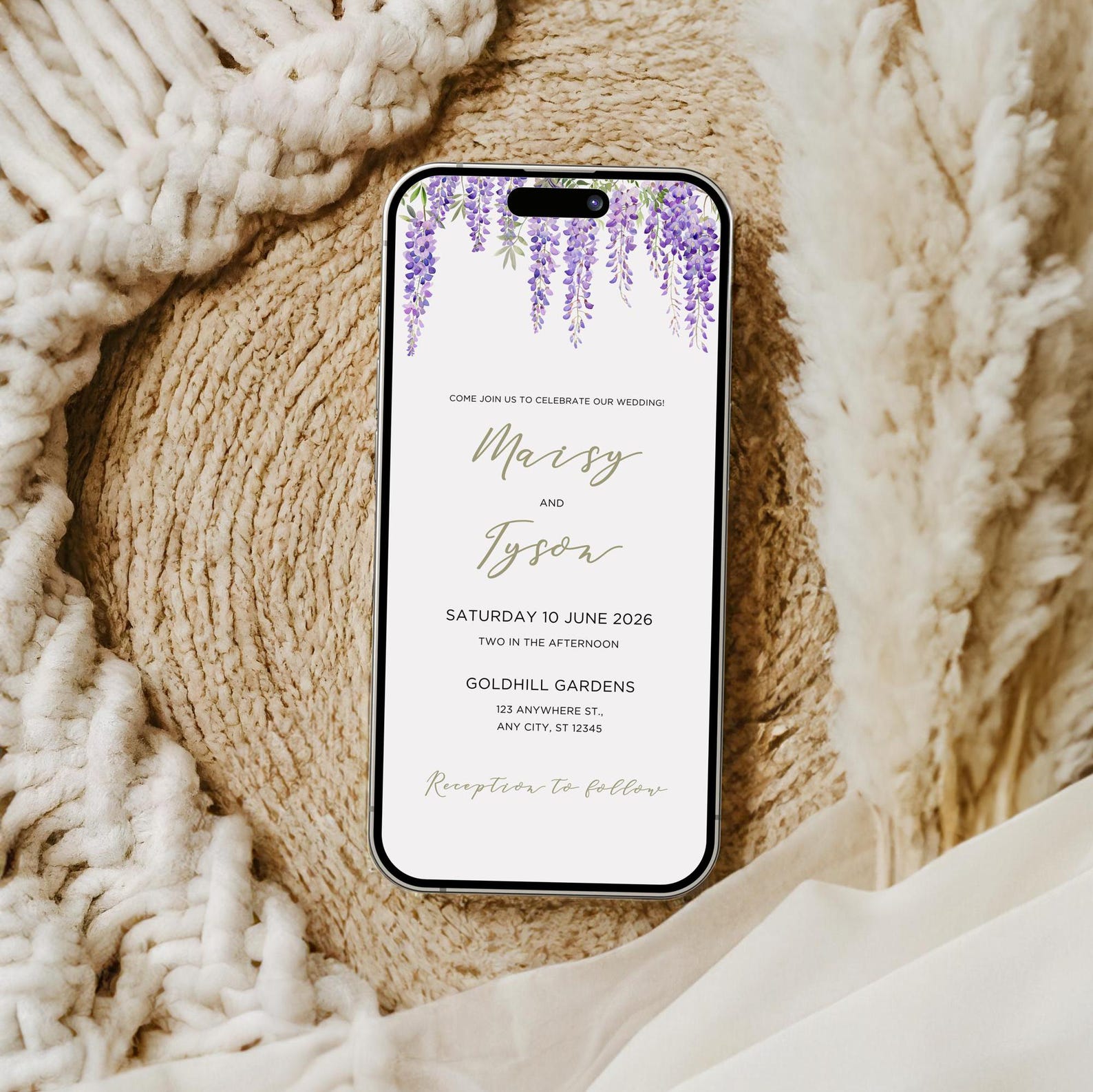 Wisteria Wedding Invitation Wisteria Invitation Template Editable ...