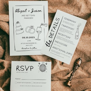 Doodle Wedding Invitation Doodles Hand Drawn Wedding Invitation Suite ...
