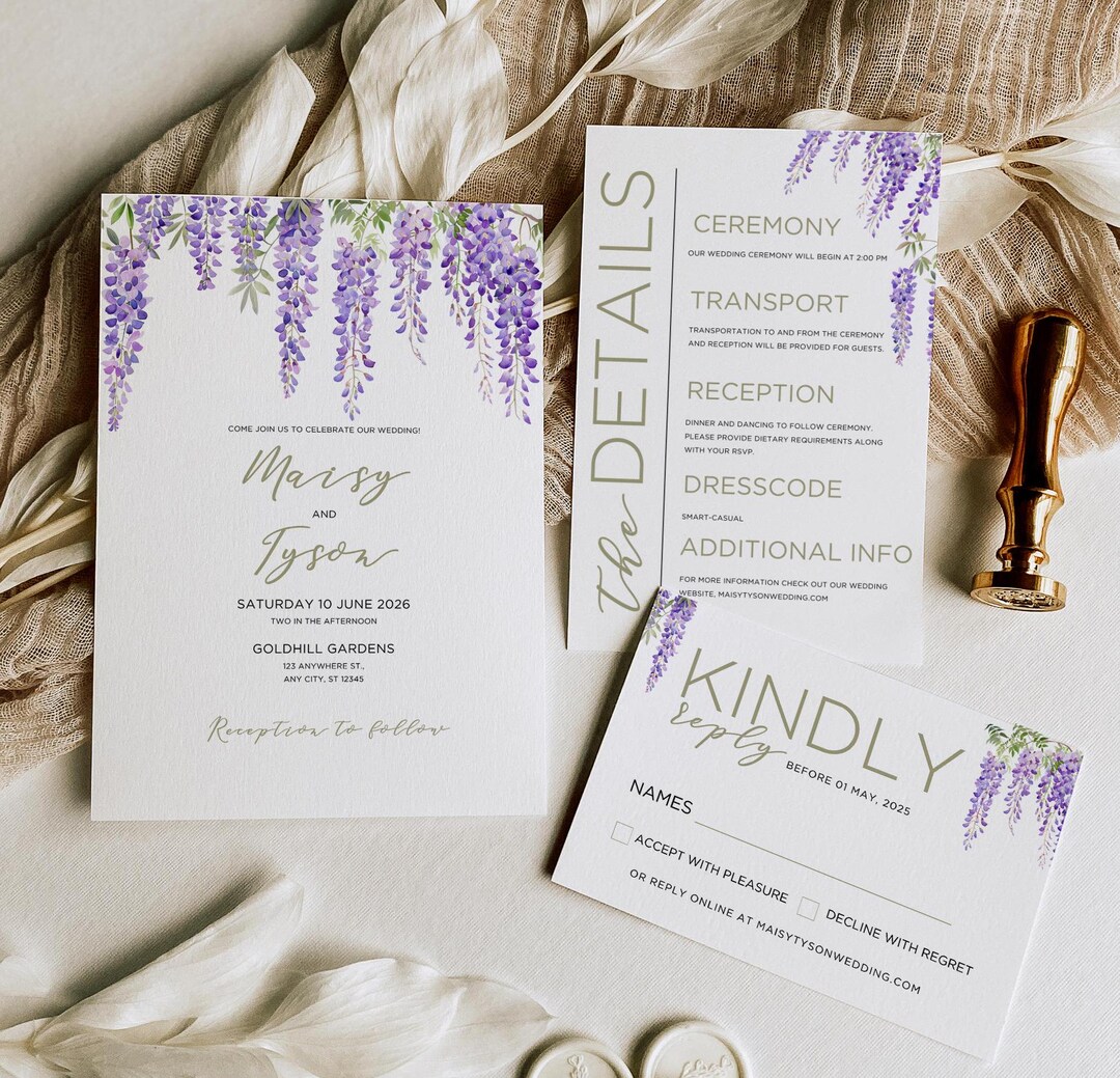 Wisteria Wedding Invitation Wisteria Invitation Template Editable ...