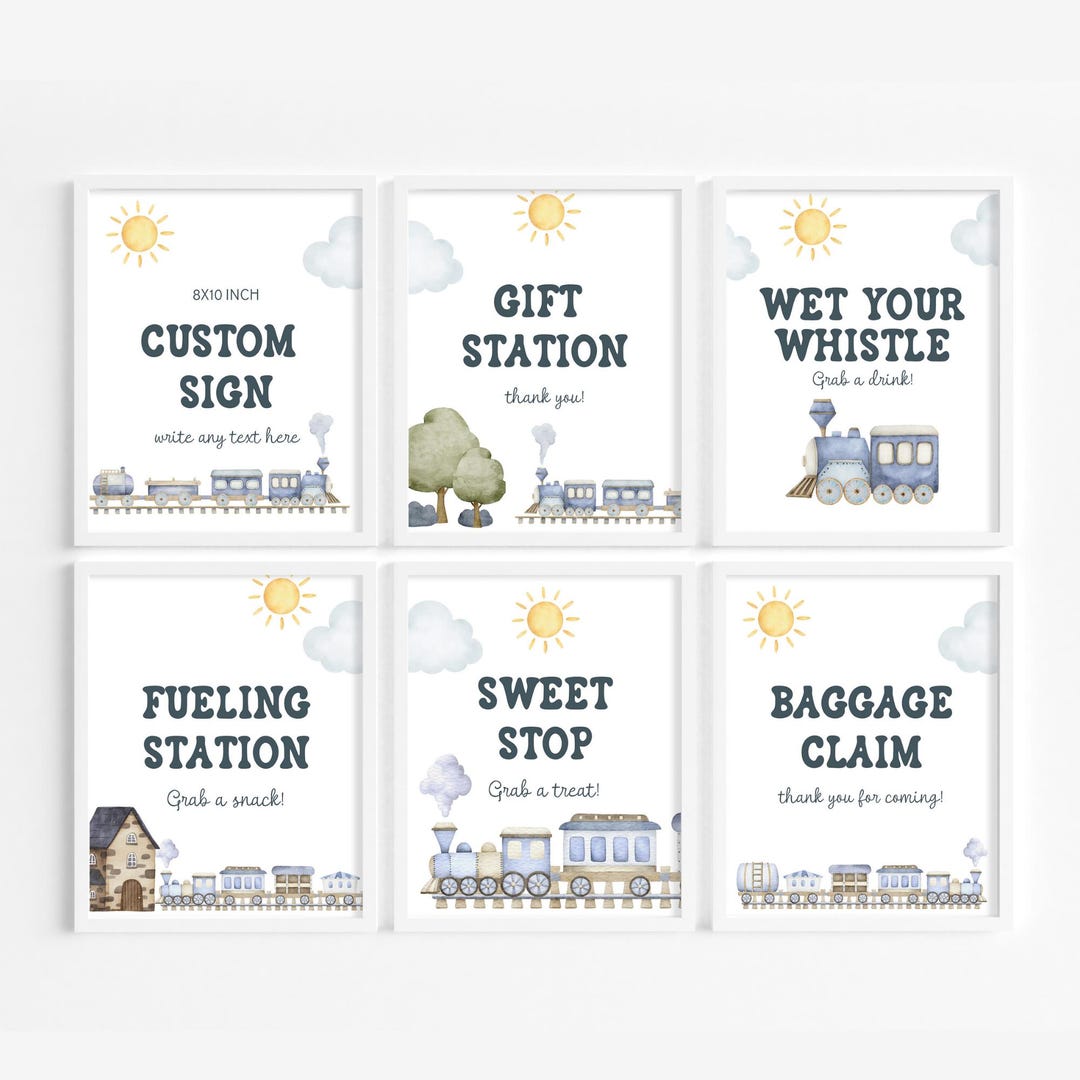Train Birthday Party Signs Set Editable Train Theme Party Signs Chugga ...