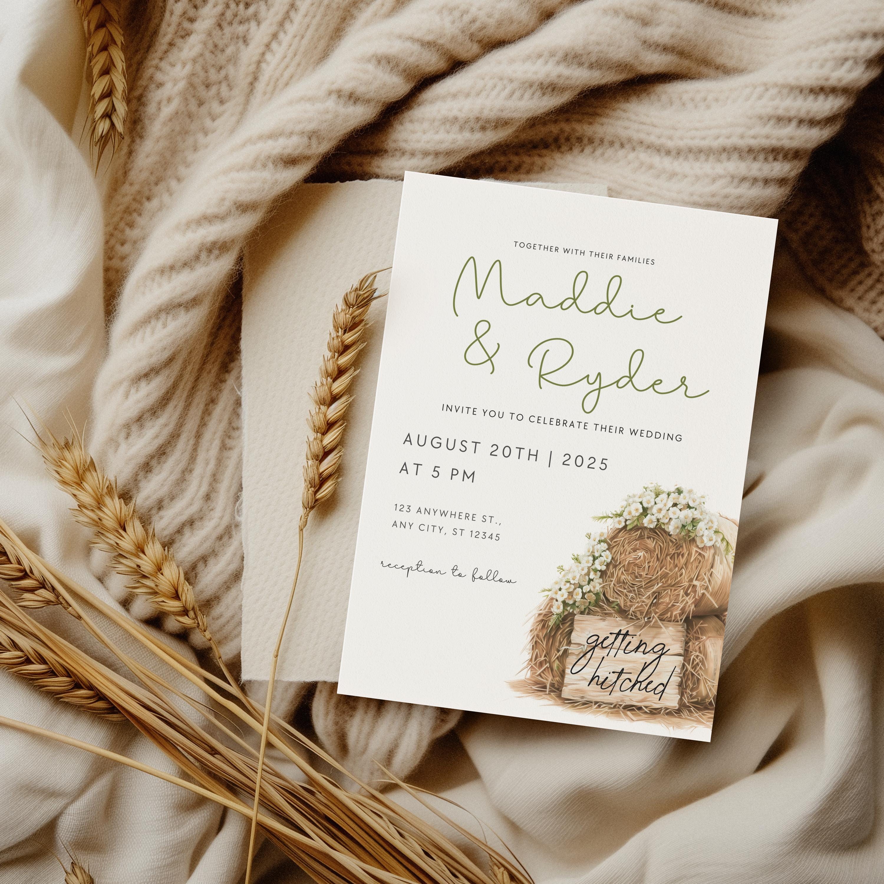 Country Wedding Invitation Getting Hitched Farm Wedding Invitation Hay ...