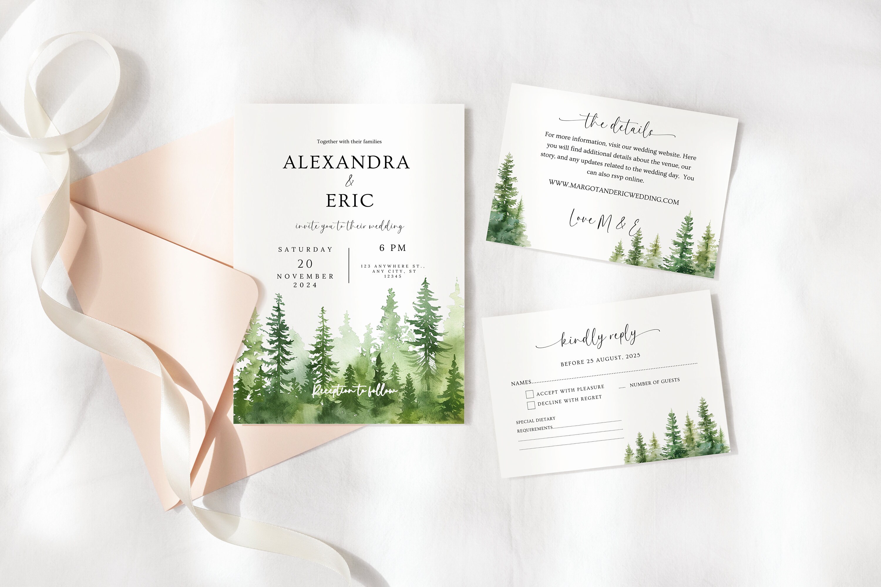 Forest Wedding Invitation Forest Invitation Woodland Wedding Green ...