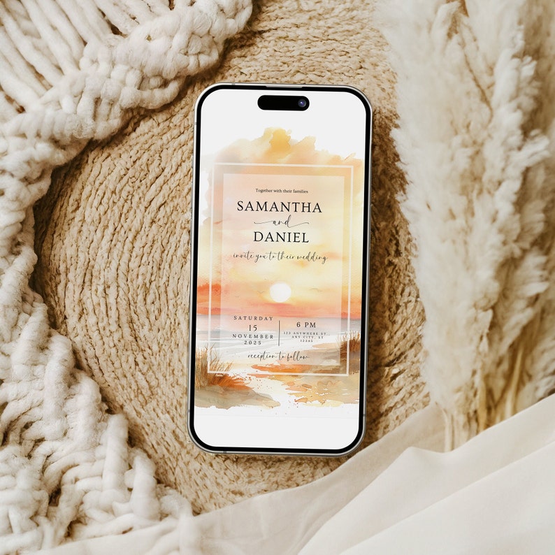 Beach Sunset Wedding Invitation Template Sunset Wedding Invite Editable ...