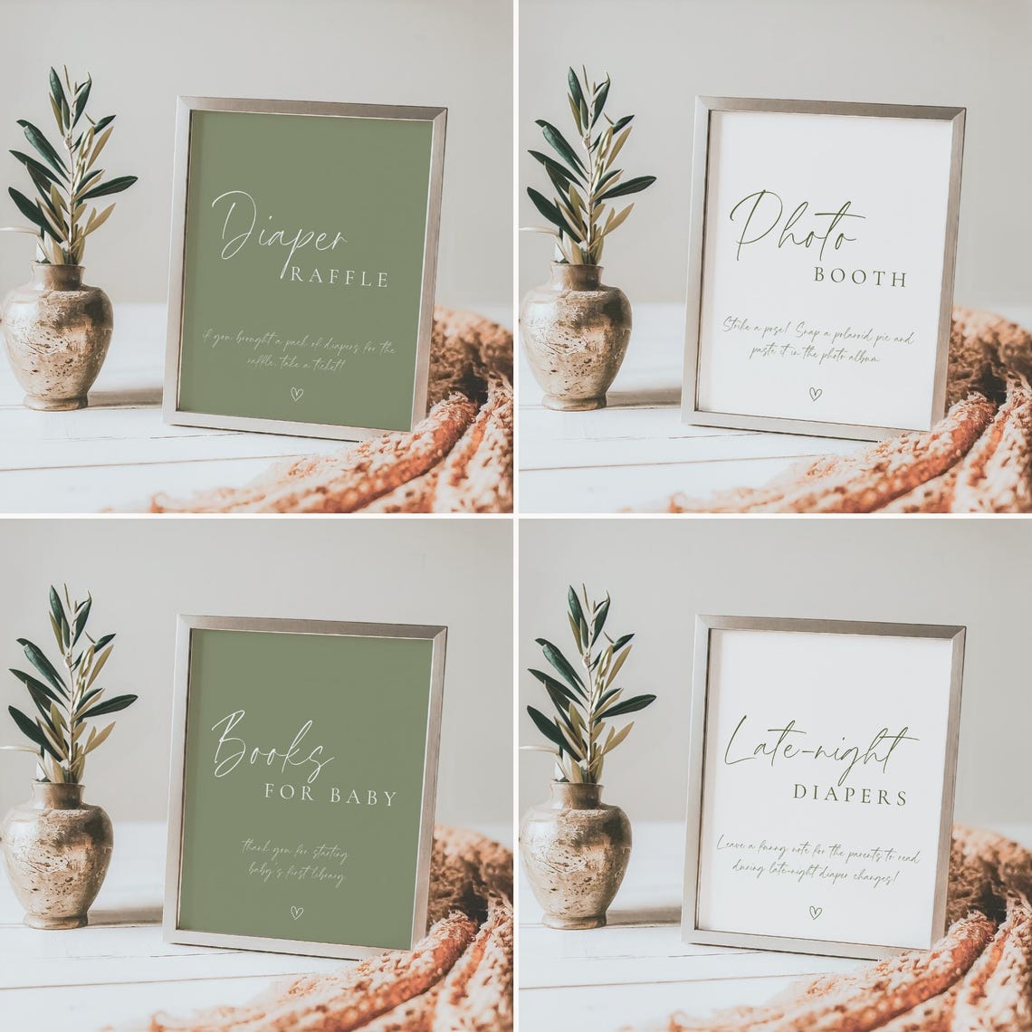 Sage Green Baby Shower Signs Bundle Editable Baby Shower Sign Bundle 8 ...