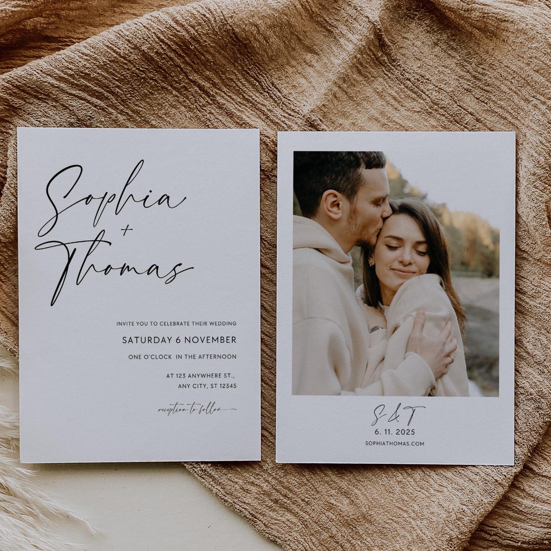 Minimalist Wedding Invitation With Photo Simple Elegant Wedding ...