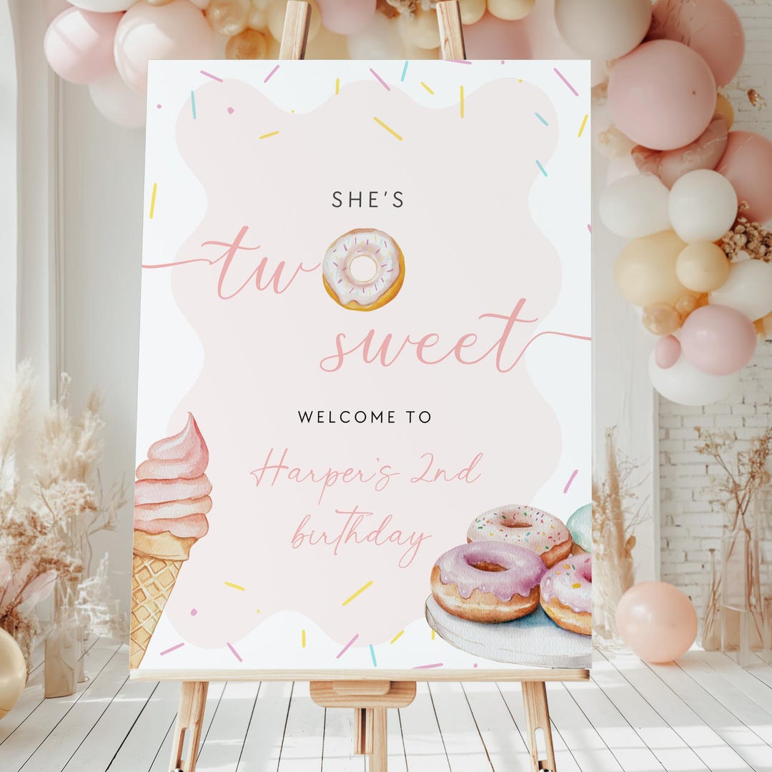 Two Sweet Birthday Welcome Sign 2nd Birthday Welcome Sign Girl Pink ...