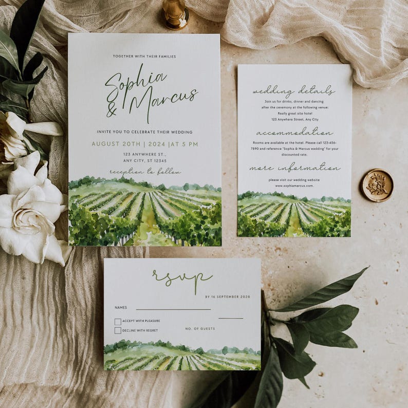 Vineyard Wedding Invitation Napa Wedding Invitation Winery Wedding Suite Country Wedding ...