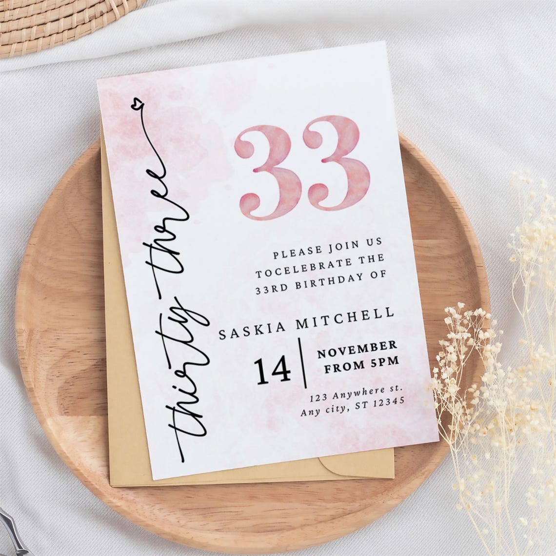 33rd Birthday Invite 33rd Invitation 33 Birthday Invite Rose Gold ...