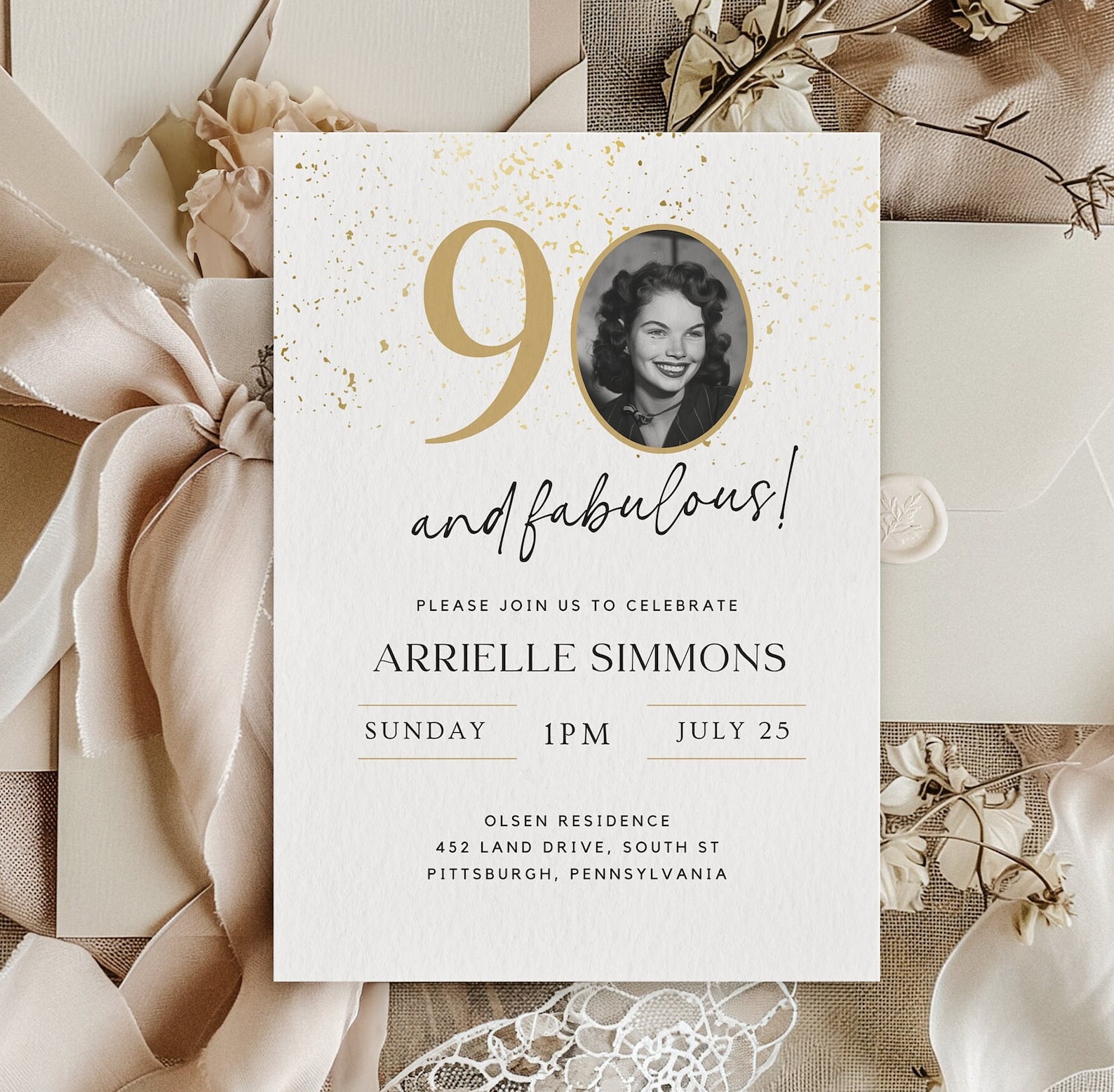 90th Birthday Invitation Template, Photo Invite (canva Template) - Etsy