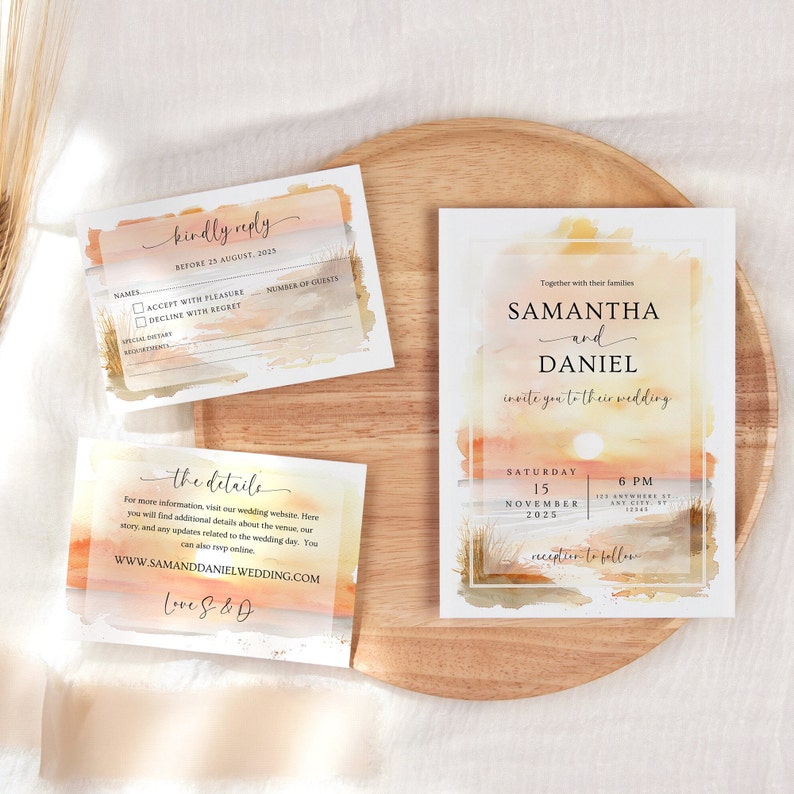 Beach Sunset Wedding Invitation Template Sunset Wedding Invite Editable ...