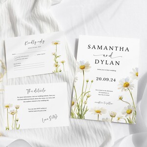 Daisy Wedding Invitation Suite, Editable Watercolor Floral (digital) - Etsy